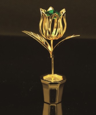 SWAROVSKI CRYSTAL ELEMENT STUDDED TULIP IN VASE FIGURINE 24K GOLD ...