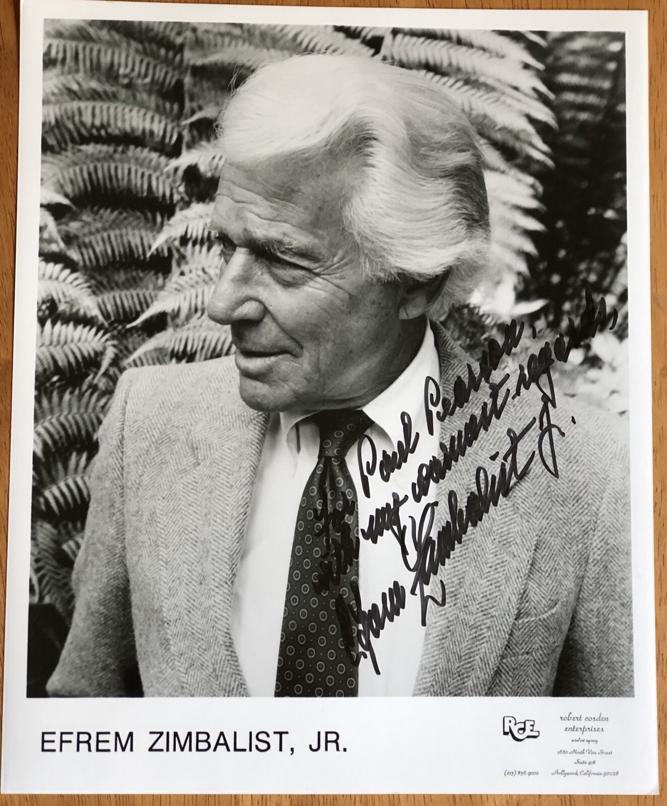 "FBI" Actor Efrem Zimbalist, Jr. Autographed Photo | eBay