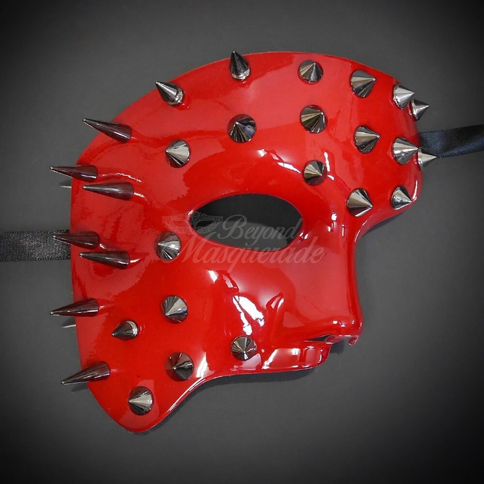 Men's Red Spiked Half Phantom Mask Halloween Unisex Masquerade Costume ...