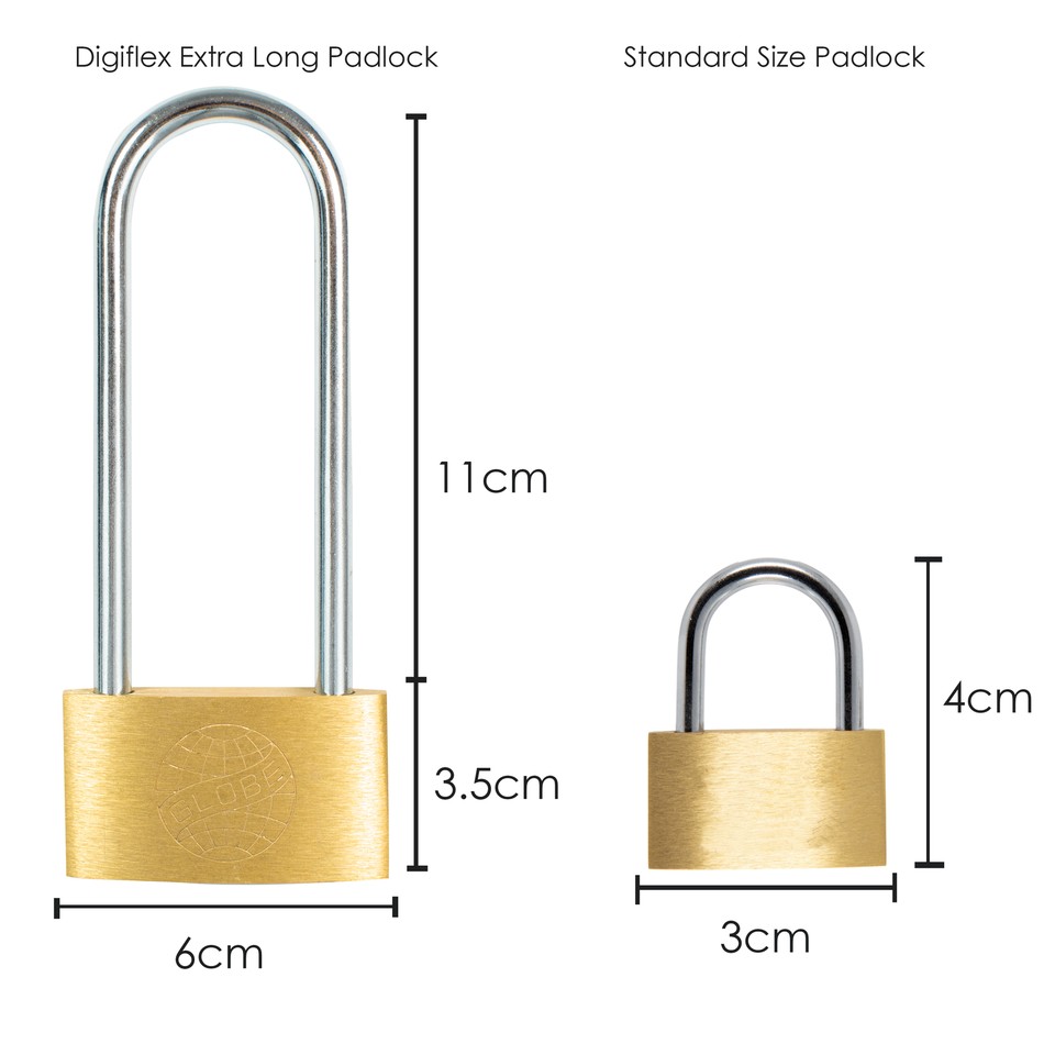 TRIXES Extra Long Padlock With 3 Keys NEW Heavy Duty Brass Steel ...