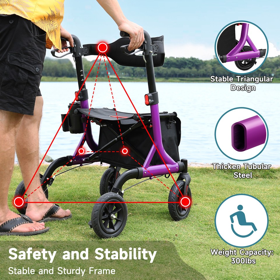 MAXWALK All-Terrain Rollator Walker for Seniors 8"Rubber Wheels ...