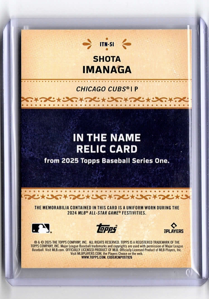Shota Imanaga 2025 Topps Series 1 In The Name Relic ASG Patch 1/1 "A ...