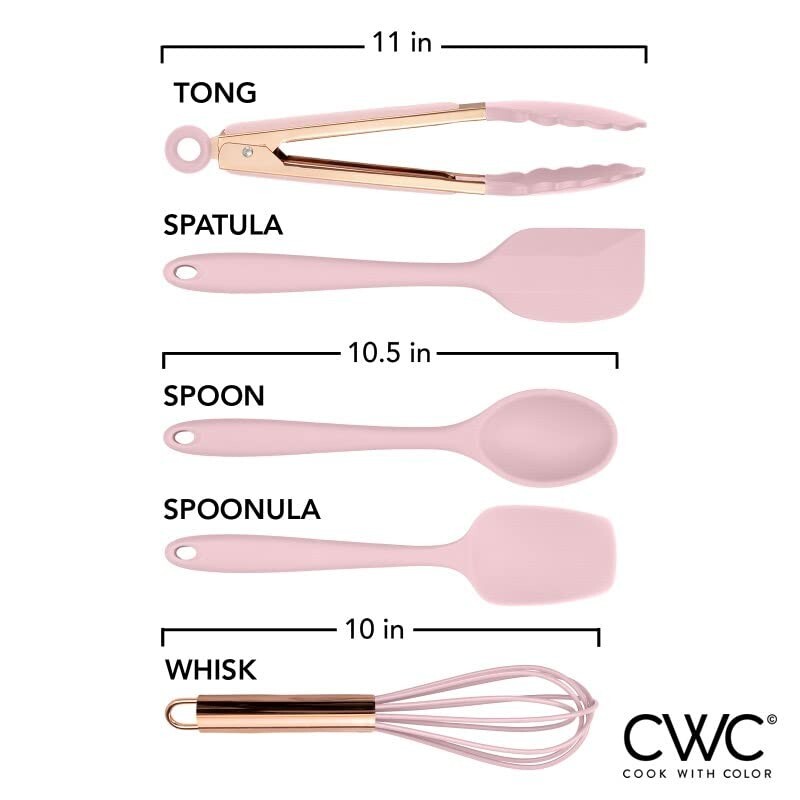 Cook with Color Baby Pink & Copper Silicone Cooking Utensils 5 Pc ...
