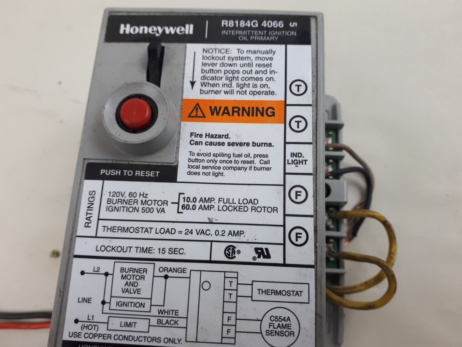 R8184G4066 Honeywell Oil Burner Control 120V 15sec R8184G 4066 | eBay