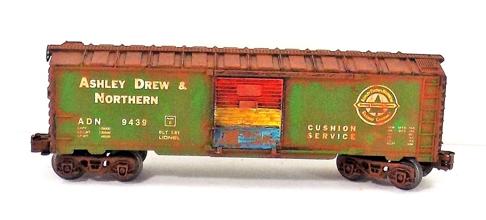 O GAUGE LIONEL BOX CAR ASHLEY DREW NORTHERN CUSTOM COLLECTIBLE FLAT CAR ...