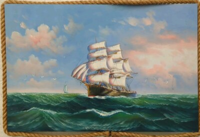 Nautical Painting Signed DAVIS Schooner Ship Seascape W/Birds Painting ...