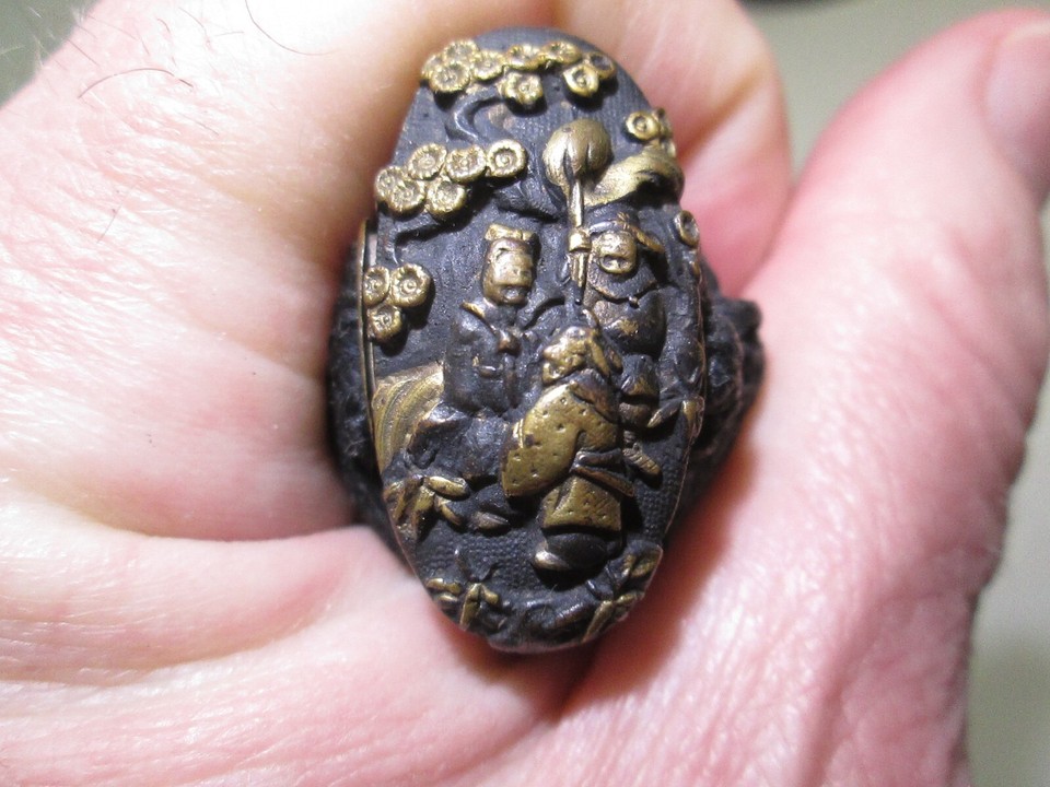 OLD JAPANESE HIGH QUALITY SAMURAI SWORD HANDLE MATCHING END CAPS SIGNED ...