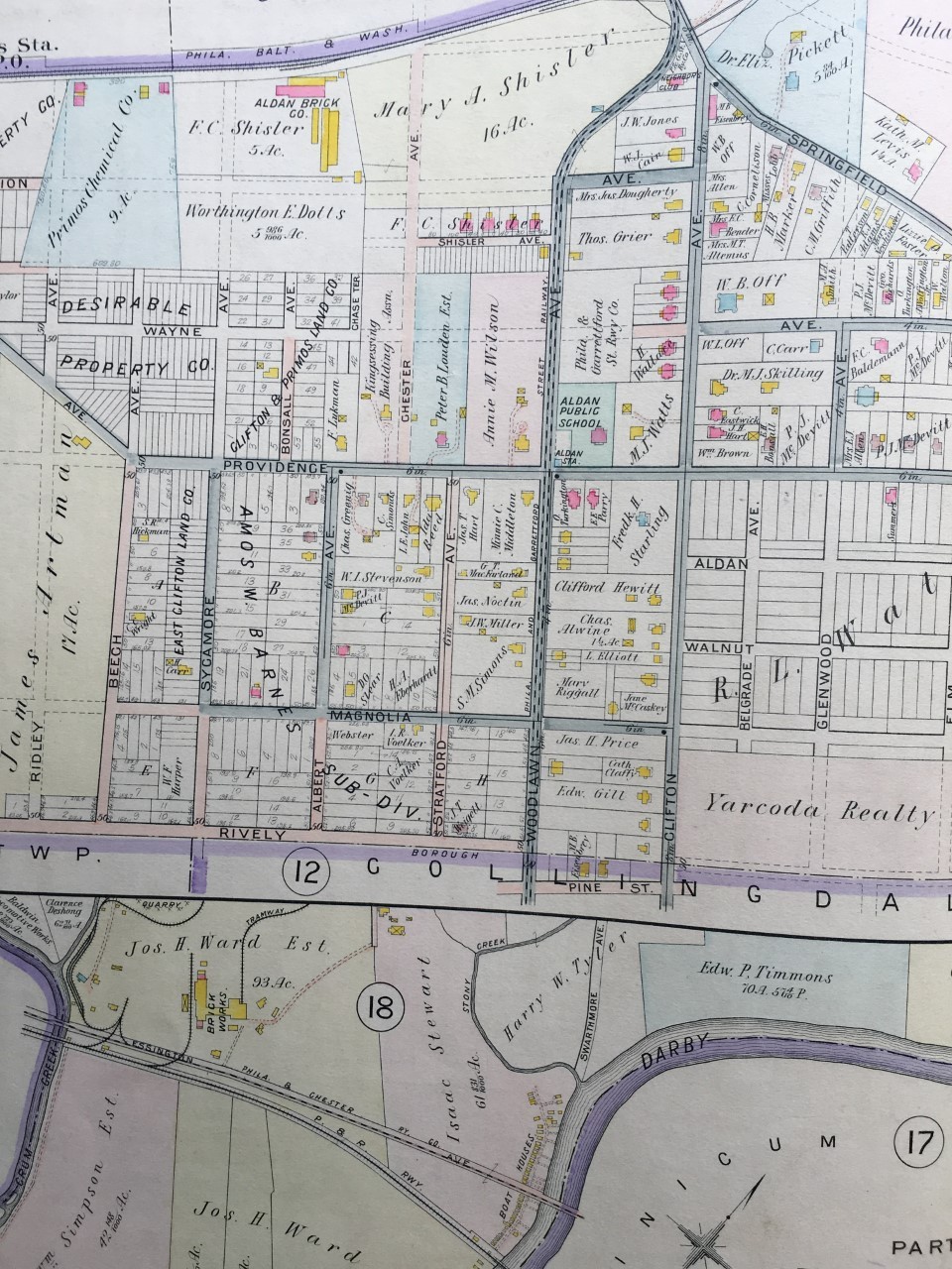 1909 DELAWARE COUNTY, PA, ALDAN, RIDLEY TOWNSHIP CLIFTON STATION PLAT ...