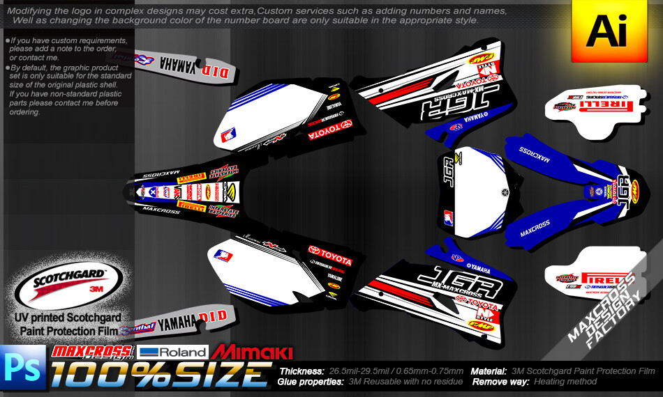 YAMAHA YZ250F YZ450F WR250F WR450F 2006 2007 2009 MAXCROSS GRAPHICS KIT ...