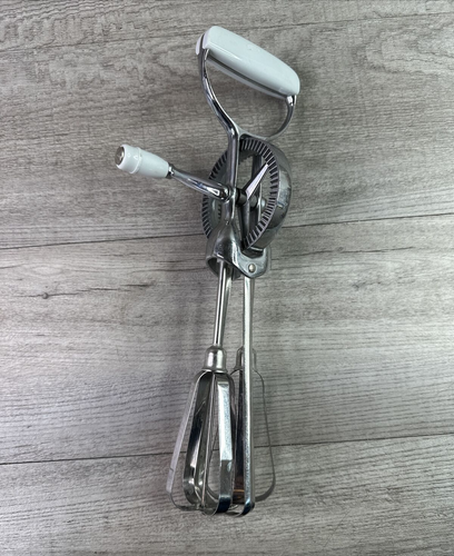 Vintage Style Stainless Steel Egg Beater Hand Mixer With White Handles ...