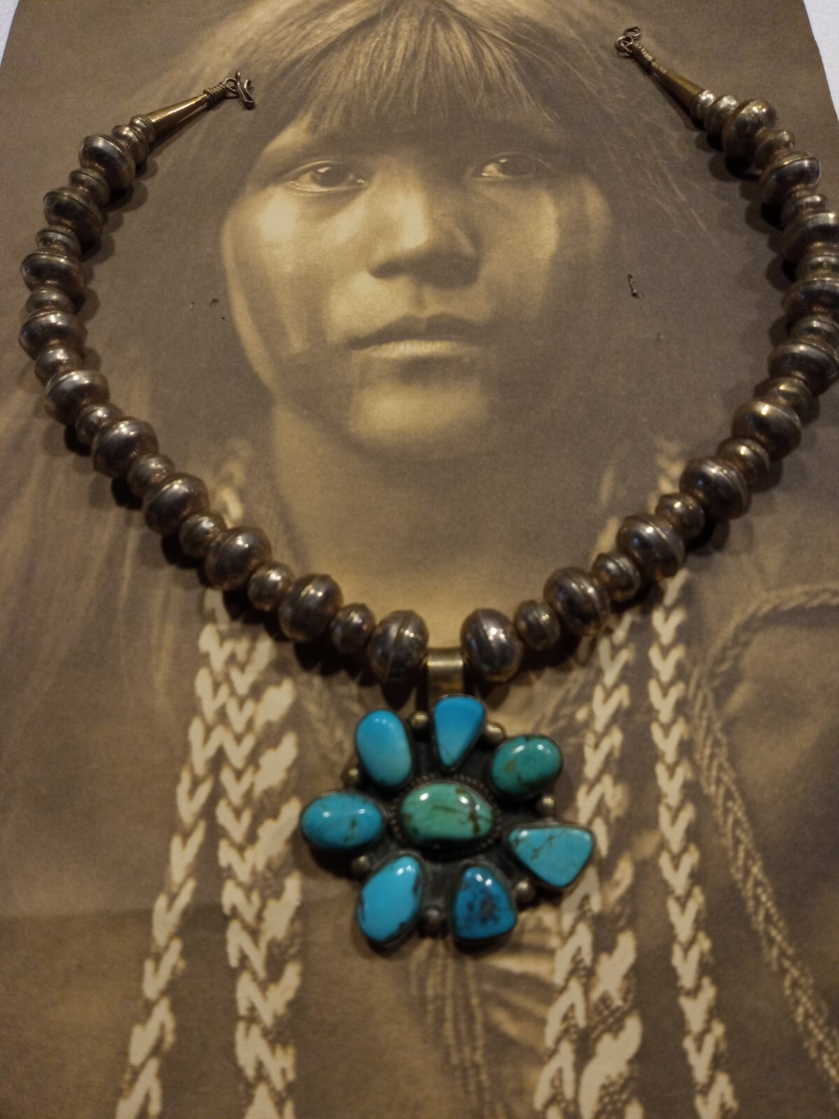 Native American Turquoise Necklace Signed - Gem