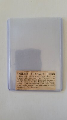 Jack Quinn Yankees Vernon Tigers 1918 Baseball Article | eBay
