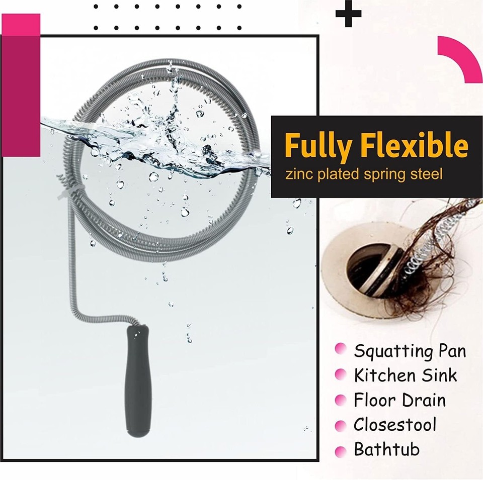 Sink Drain Unblocker Flexible Wire Cleaner Bath Pipe Clean Kitchen 2.8 ...