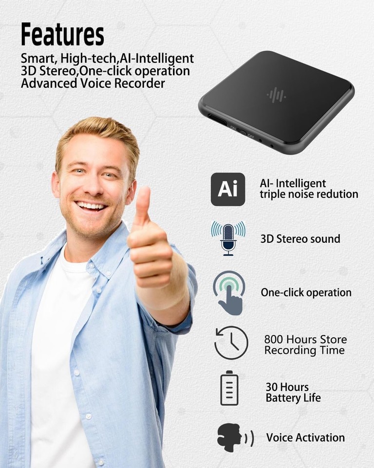Voice Recorder with AI Intelligent Noise Reduction,Audio Recorder with ...