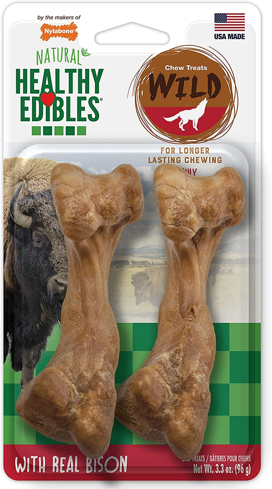 Healthy Edibles WILD Natural Long-Lasting Bison Flavor Bone Chew Treats ...