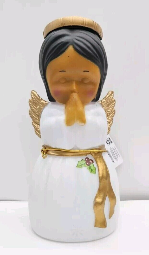 2 Christmas Angel Praying Holiday Time 11” Blow Molds Light Up Black ...