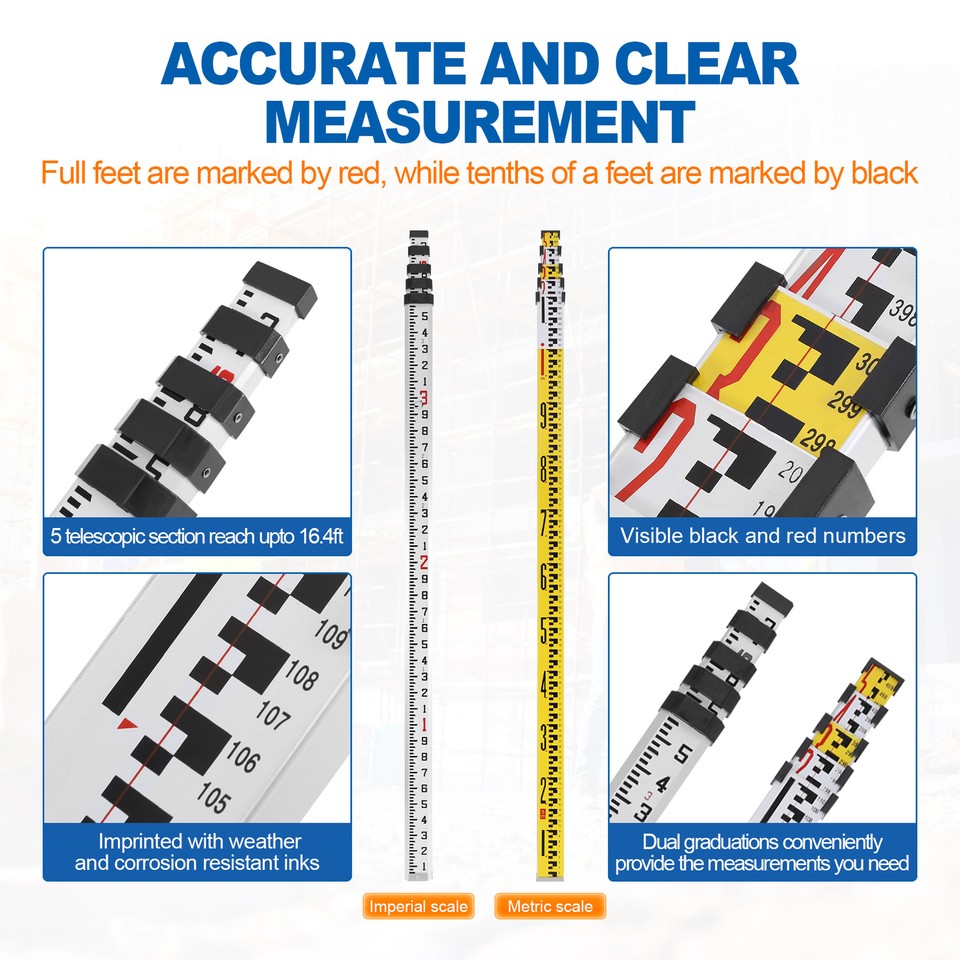 1.65M Survey Tripod 5M Staff Kit for Laser Level Surveying Construction ...