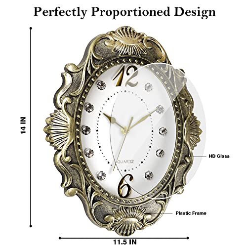14 Inch Oval Rustic Wall Clock, Wall Clocks Battery Operated, Country ...