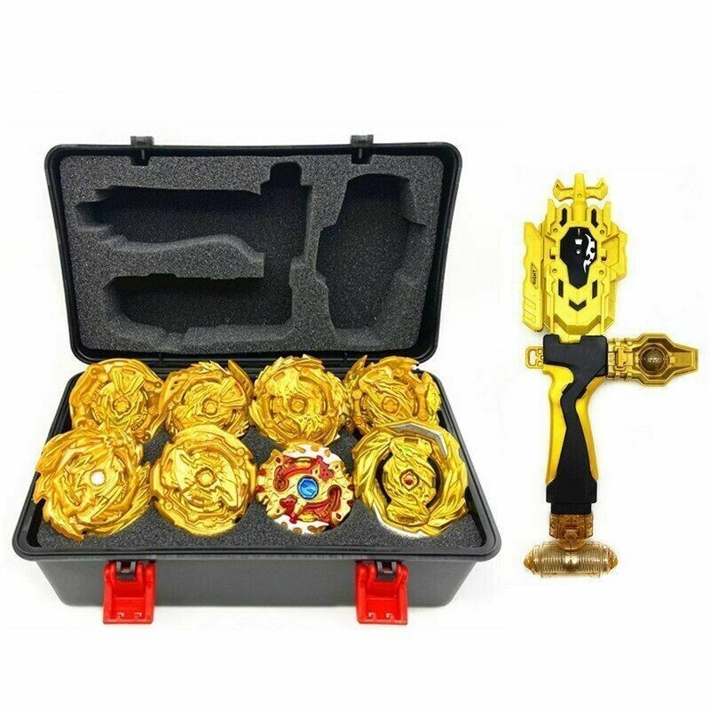 8PCS Beyblade Gold Burst Set Spinning With Grip Launcher+Portable Box ...