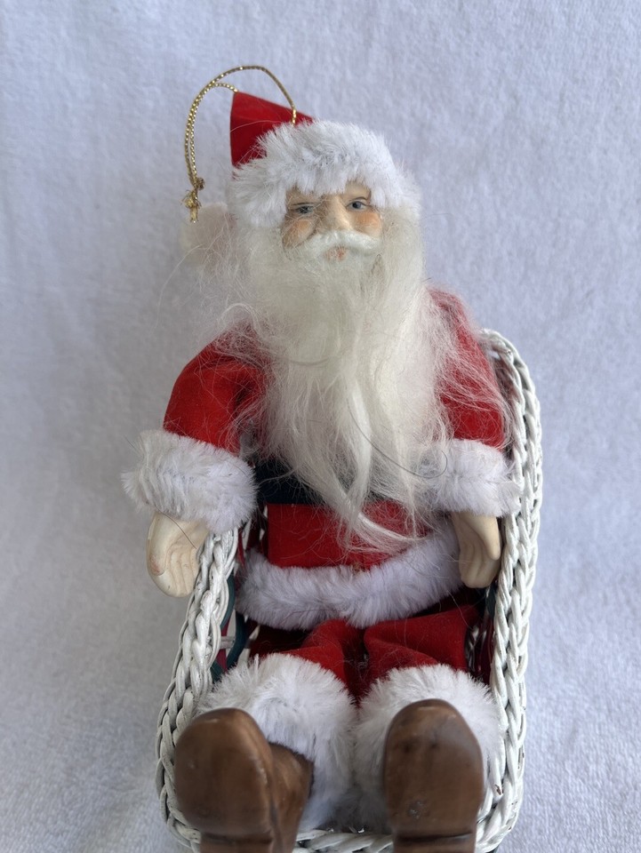 German SANTA enjoying SLEIGH Ride in his Vintage Christmas Decor Sled ...