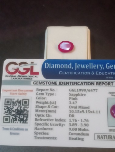 NATURAL EARTH MINED GGL CERTIFIED GEM TESTED HEATED OVAL PINK SAPPHIRE ...