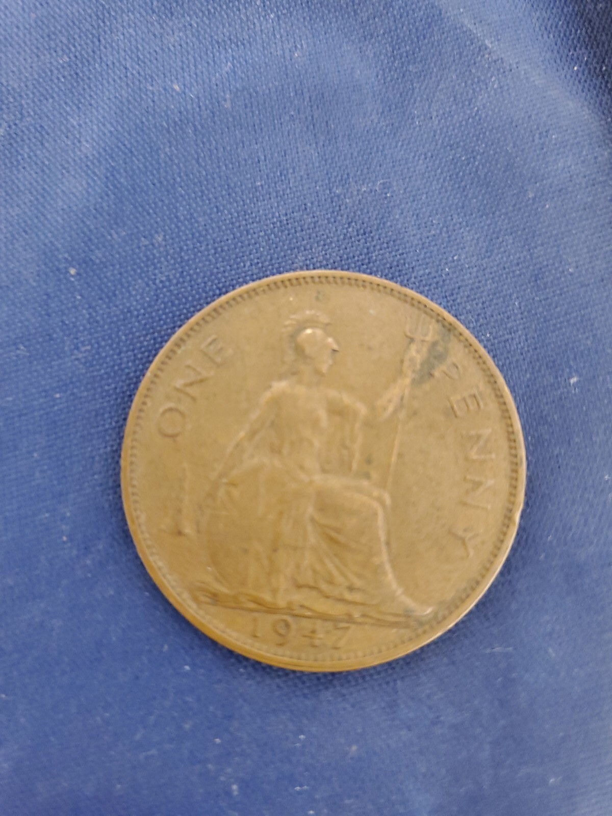 1947 COPPER ONE PENNY COIN GEORGIVS VI D G BR OMN REX F D IND IMP 1947 ...