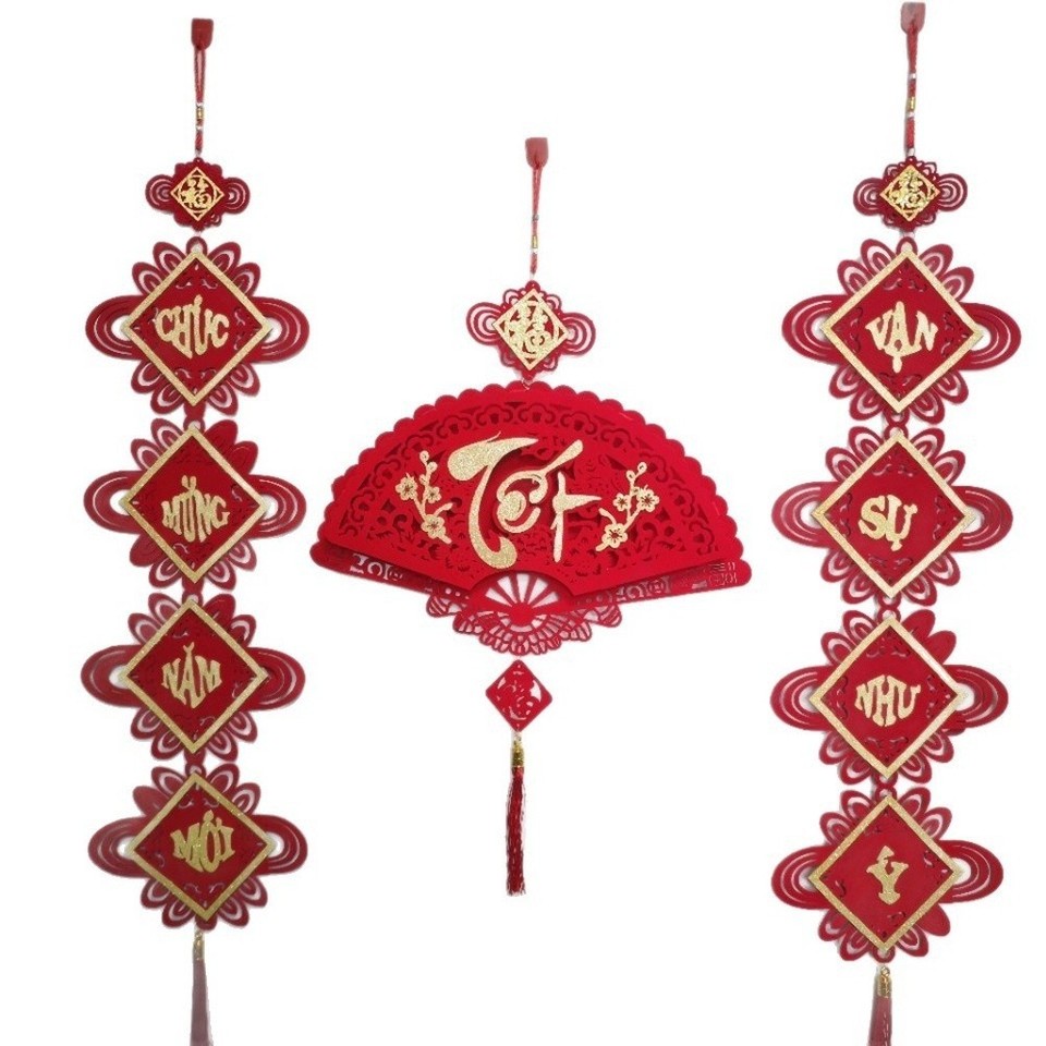 Vietnamese Tet Fan Flannel Hanging Decoration Lunar New Year Home Decor ...
