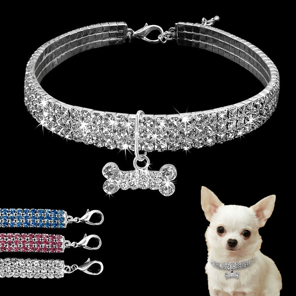 Bling Rhinestone Dog Necklace Collar Diamante & Pendant for Pet Puppy ...