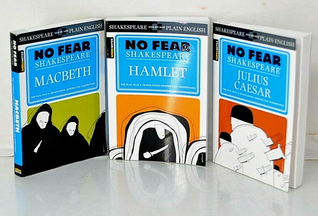 Lot of 3 No Fear Shakespeare Julius Caesar Hamlet Macbeth SPARK NOTES ...