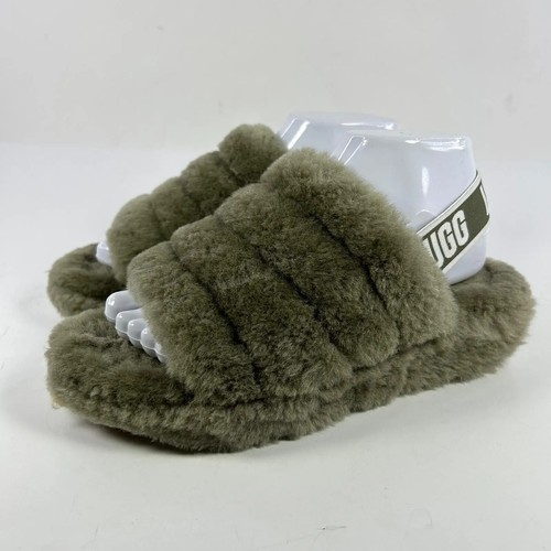UGG Women's Fluff Oh Yeah US 7 Army Green Fuzzy Platform Slide Fur ...
