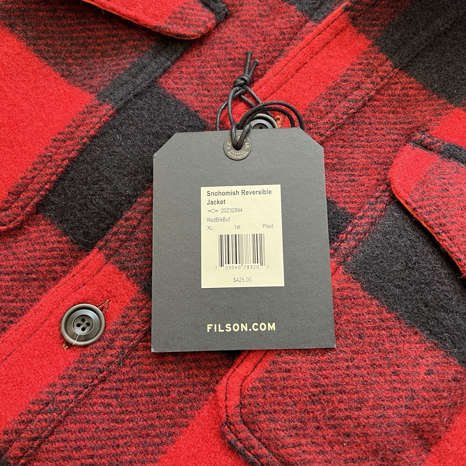 Filson Snohomish Reversible Buffalo Plaid Blaze Orange Wool Jacket Men ...