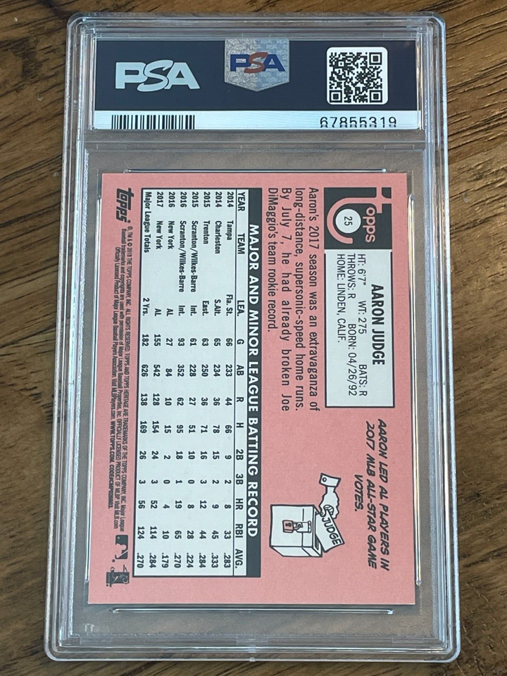 2018 Topps Heritage AARON JUDGE 25 Rookie Cup Error - PSA 9 MINT | eBay