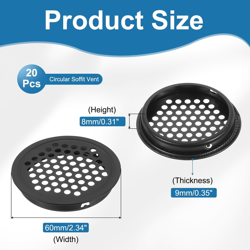 60mm Circular Soffit Vents, 20Pcs Stainless Steel Round Mesh Holes ...