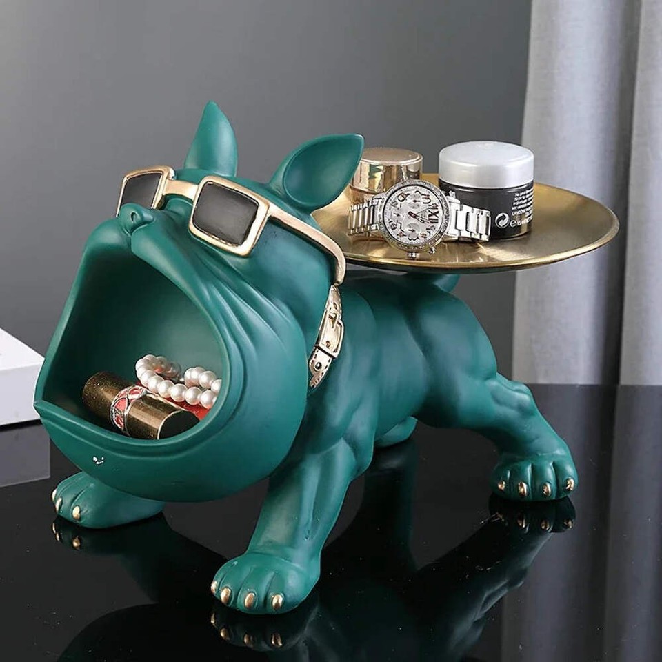 Bulldog Statue Storage Box Resin Dog Figurine Key Candy Holder Home ...