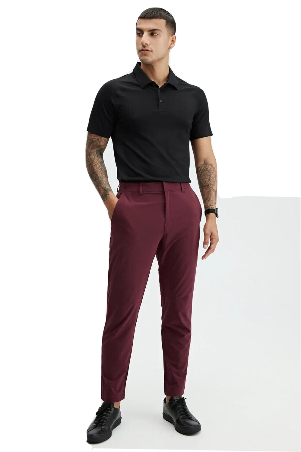 Fabletics Men's Pants The Only Pant Med Stretchy Water-Resistant Merlot ...