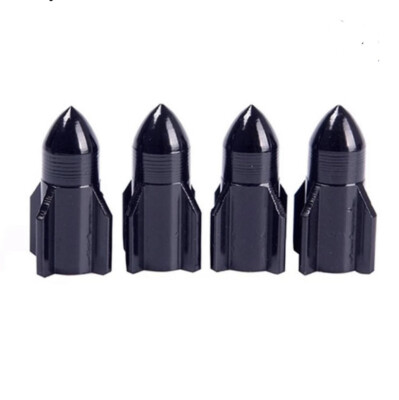 ROCKET MODEL WHEEL AIR VALVE CAPS SET 4 PIECES ALLOY Black | eBay