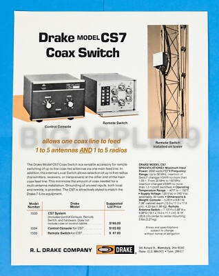 Drake Factory Model CS7 Coax Switch Flyer Brochure ( 7 line equipment ...