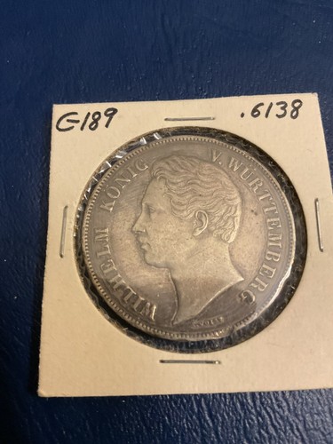 1847 Germany German States Wurttemberg Wilhelm I Old Silver Gulden Coin ...