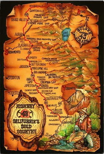 Highway 49 Gold Country Map Prospector California Postcard | eBay