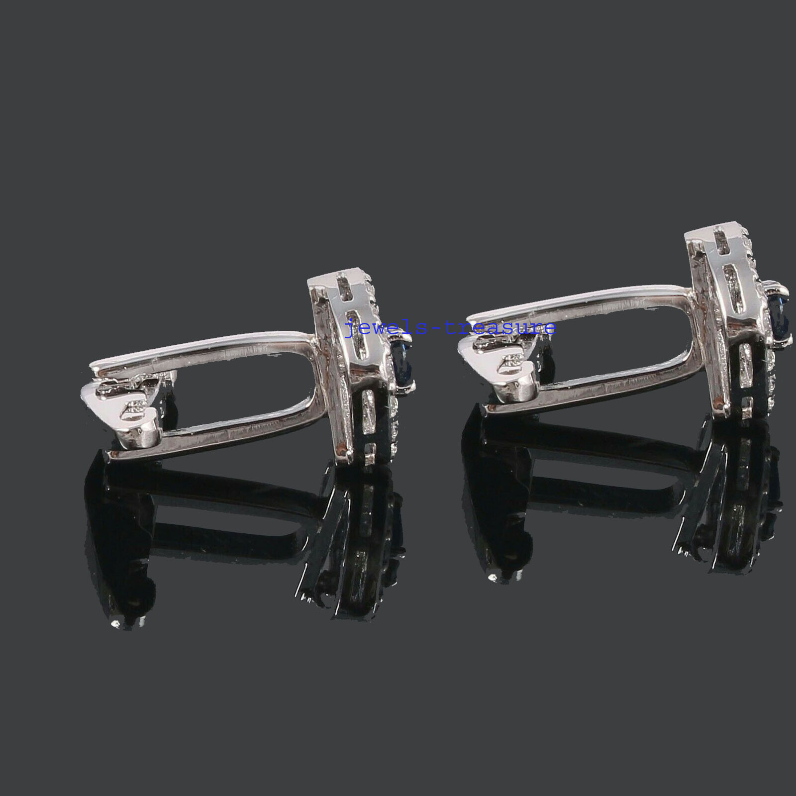 Natural Blue Sapphire & CZ Gemstones 925 Sterling silver Cufflinks For ...