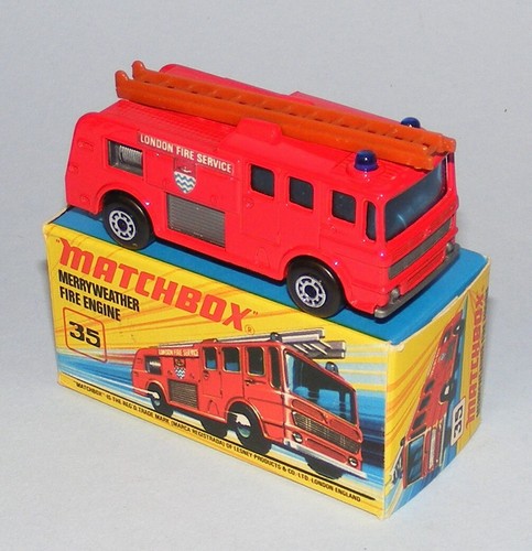 MATCHBOX SUPERFAST #35a MERRYWEATHER FIRE ENGINE RARE BROWN LADDER EXC ...