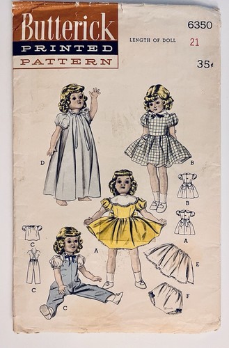 VTG `52 Butterick 6350 Doll Wardrobe 21" Toni Honey or Sweet Sue HP ...