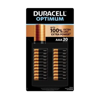 Duracell Optimum AAA Batteries 100% Extra Life Extra Power Battery 20 ...
