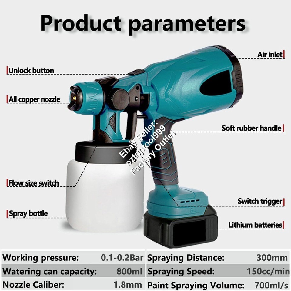 Cordless High Pressure Spray Gun Airless Paint Sprayer For Makita 18V ...