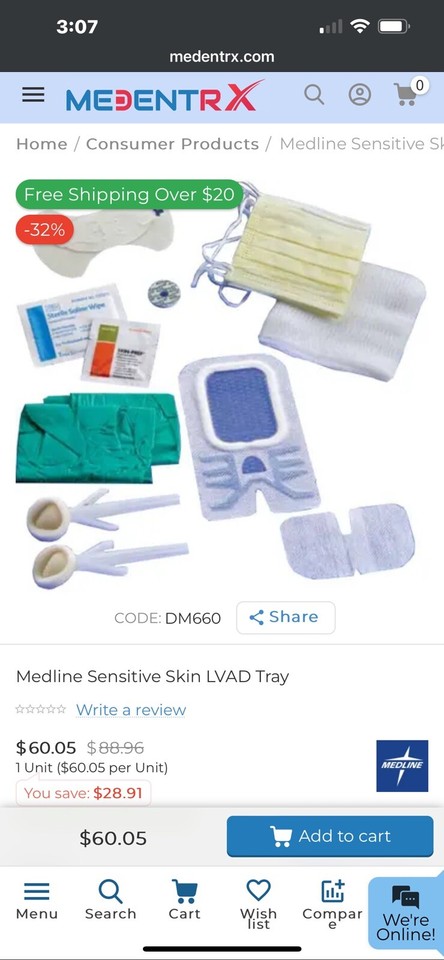 Medline EBSI SENSITIVE SKIN LVAD KIT Anchor Gauze Antiseptic Driveline ...
