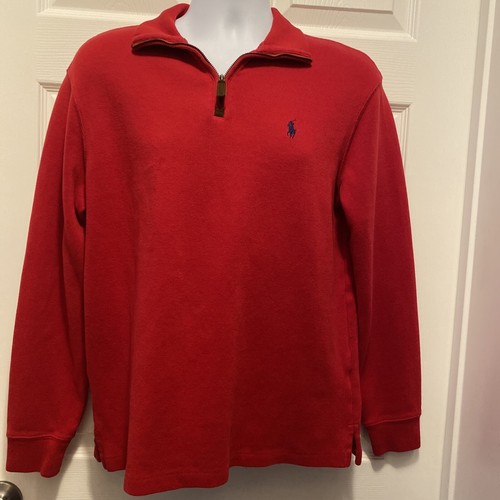 Polo Ralph Lauren Long Sleeve Red 1/4 Zip Sweater 100% Cotton Size M RN ...