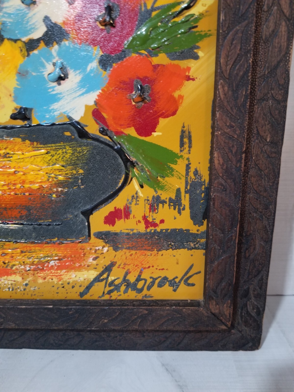 Vintage Ashbrook Oil Painting detailed wood framed Floral Bouquet ...