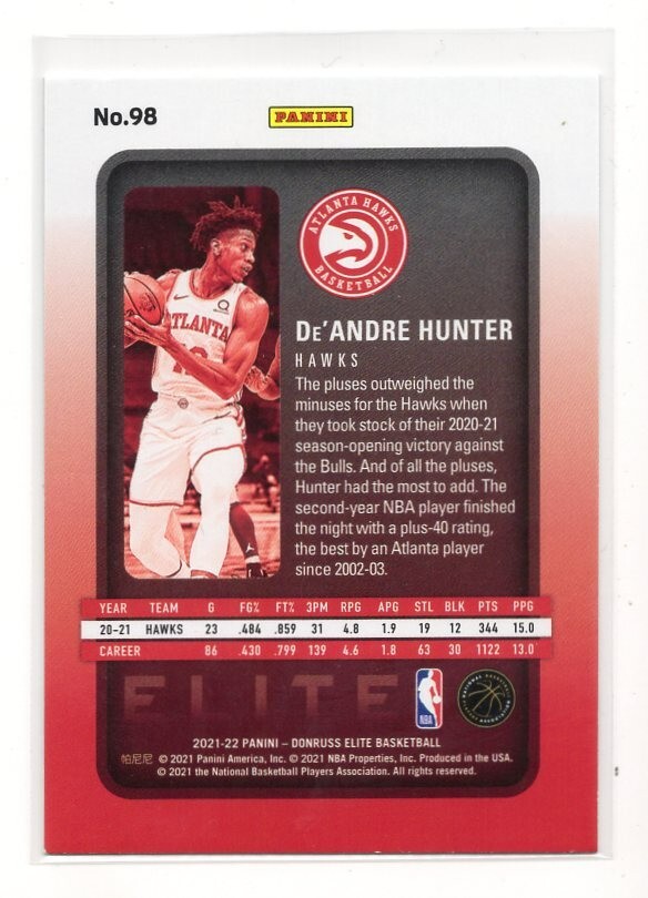 2021-22 Donruss Elite DeAndre Hunter #98 Atlanta Hawks FREE COMBINED ...