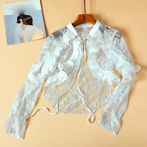 Women Bolero Long Sleeve Sheer Ruffle Lace Cardigan Shrug Crop Top ...