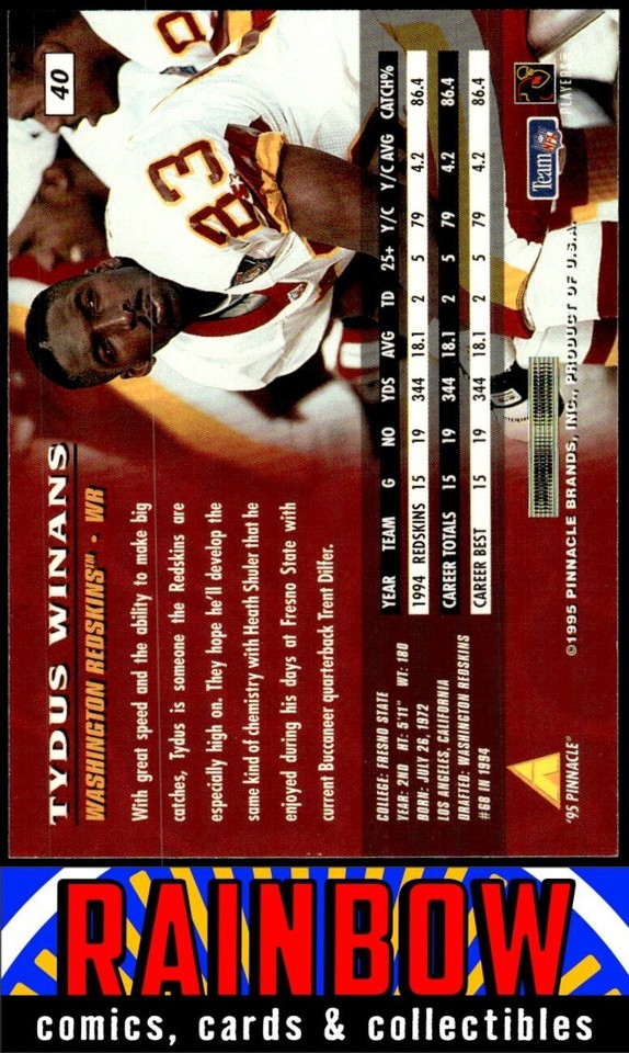 1995 Pinnacle #40 Tydus Winans Washington Redskins | eBay